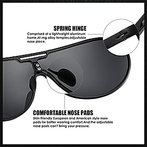 TEAPLMTT Retro Oversized Aviator Polarized Sunglasses for Men Metal Frame Ultra Light(Black)