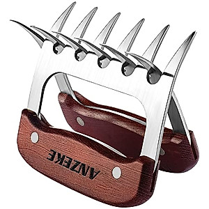 ANZEKE 2pack Meat Handler Shredder Claws,BBQ Pulled Pork Paws for Shredding Handing Carving Food, High-Grade Stainless Steel Metal with Wooden Handle