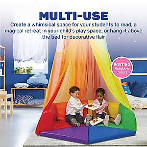 Constructive Playthings Rainbow Retreat Kids Canopy,Decorative, Fun Space Hanging Bed Canopy for Bedrooms, Optimize Classroom Space or Play Space, Mesh Netting, Built In Loop, Easy Assembly, All Ages