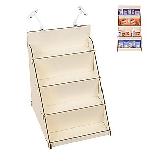 Retyion Wooden Display Stand for Greeting Cards, Birthday Cards, Coasters, Stickers, Photos - 4 Tier Portable Rack - Wood Color