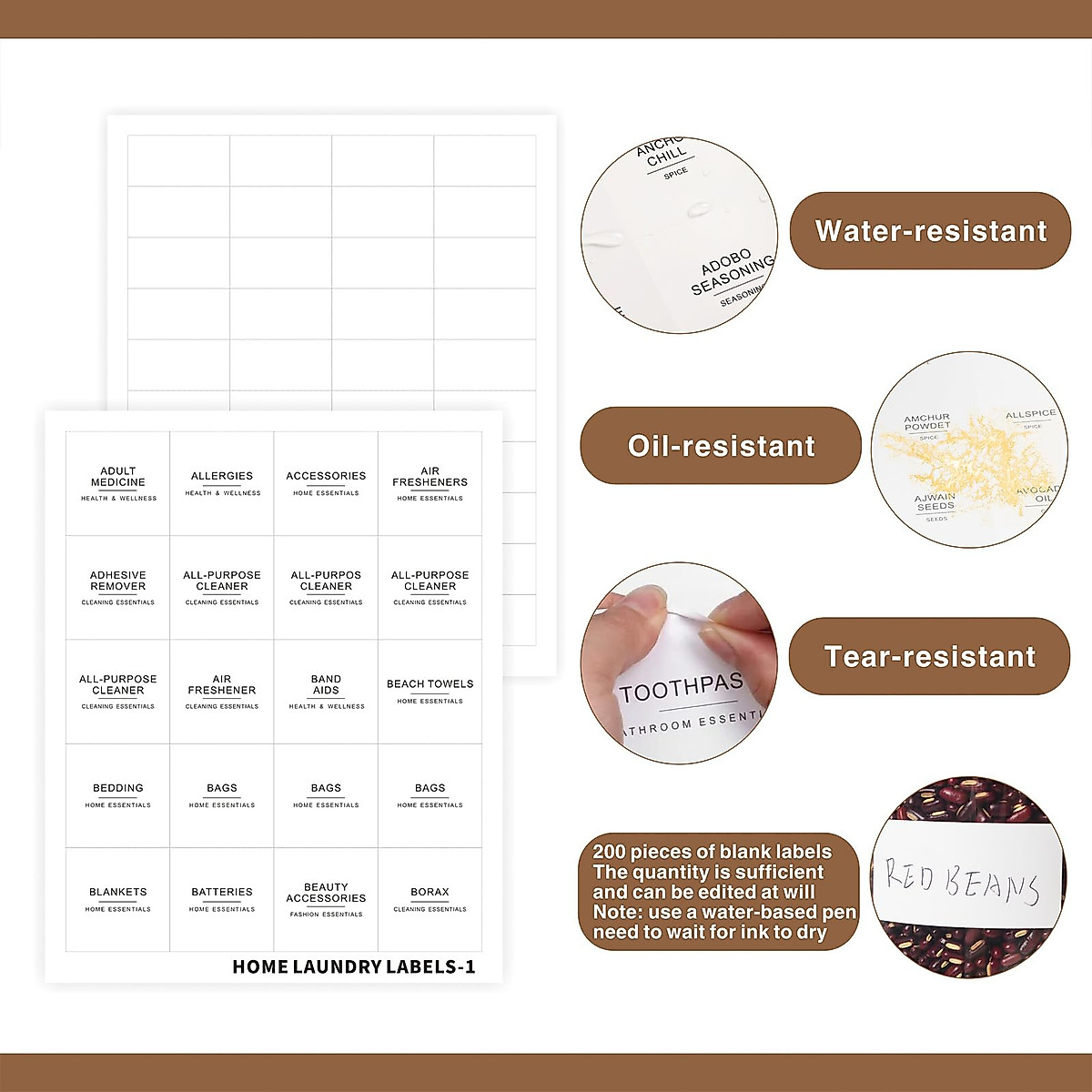 540 PCS Bathroom Home Laundry Labels for Organizing with DIY Blank Labels, Preprinted Minimalist Waterproof Oil Resistant Stickers for Bathroom Laundry Home Beauty Organization Supplies Labels