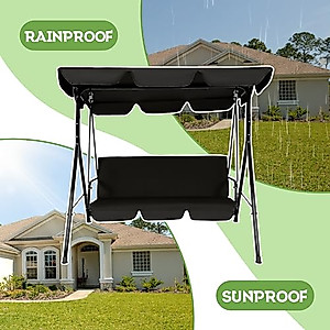 HECASA 3-Person Outdoor Swing Chair, Steel Porch Swing with Convertible Canopy & Removable Cushion for Patio, Garden, Poolside, Balcony and Backyard - Black
