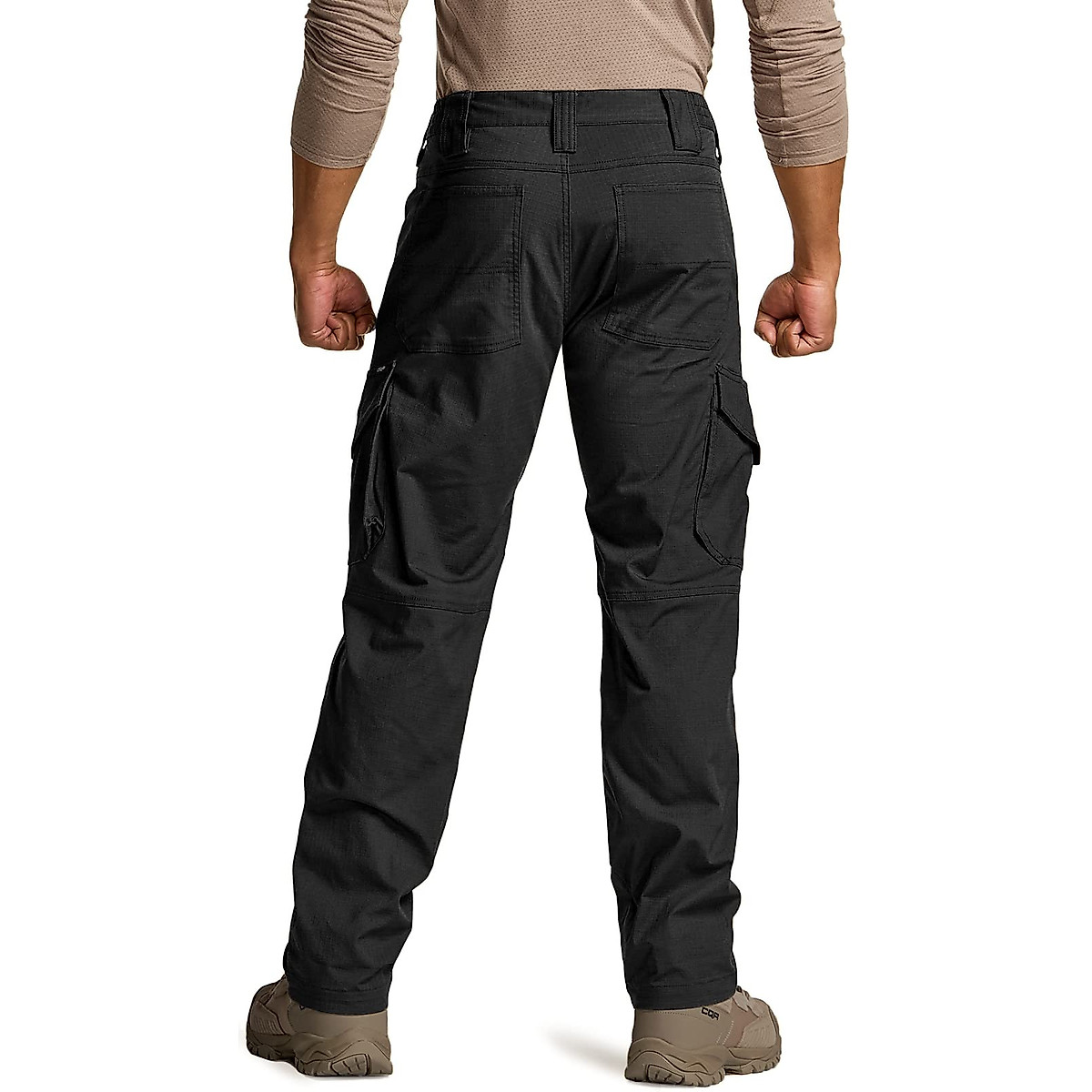 CQR Men's Flex Ripstop Tactical Pants, Water Resistant Stretch Cargo Pants, Lightweight EDC Hiking Work Pants, Dura Flex Mag Pocket Black, 30W x 32L