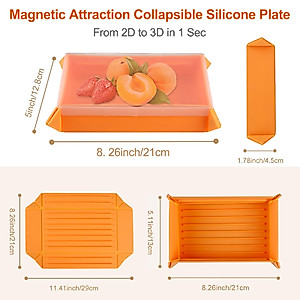 Silicone Collapsible Food Storage Containers, From 2D to 3D in 1 Sec, Reusable Dinner Plates for Camping, Hiking, Kitchen, Meal Prep, Snack, barbecue, with Lids (Orange)