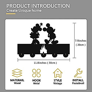 Key Hooks Black for Wall 5-Hooks Wooden Key Holder for Wall Home Decoration for Living Room Hook Entryway and Living Room Key Hanger for Kitchen Wall Key Holder