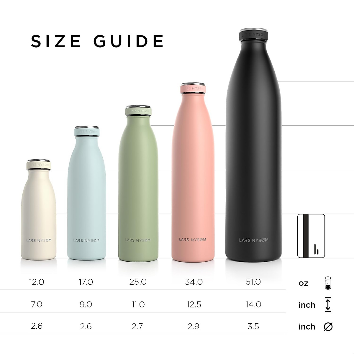 LARS NYSØM Stainless Steel Insulated Water Bottle 12oz 17oz 25oz 34oz 51oz | Insulated Thermo Flask for Hot and Cold Beverages | Leakproof Drinking Bottle (Almond Beige, 1000ml)