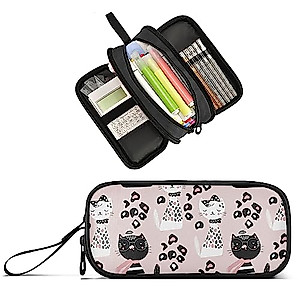 Pencil Case Large Big Capacity Cartoon Cat Kitten Pink Pencil Bag for Girls Boys Zippers Pen Bag Holder Pouch Box Makeup Bag 3 Compartment Portable Stationery Storage for College Students School