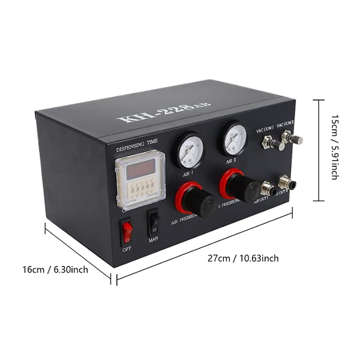 AB Adhesive Vuccum Glue Dispenser Machine AC 110V Semi-auto Digital Glue Dispenser with 2X500ml Stainless Steel Tanks and Foot Pedal Control Mode,Paste Liquid Adhesive Controller Dropper Machine