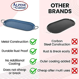 Alpine Cuisine Oval Comal Griddle 17.5x8in Nonstick Coating Blue with Durable Double Handle - Durable, Heavy Duty Comal for Cooking - Even-Heating