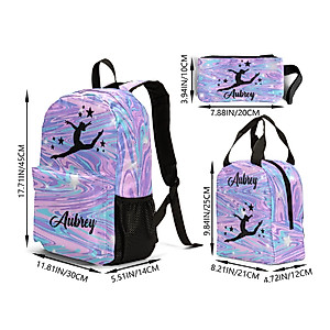 Gymnastic Marble Unicorn Abstract Personalized Backpack Set for Teen Boys Girls with Lunch Box & Pencil Pouch Bag Travel Backpack