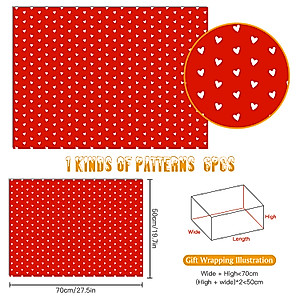 PLULON 6 Sheets Hearts Birthday Gift Wrapping Paper Colorful Gift Wrap Paper for Birthday, Baby Shower, Weddings