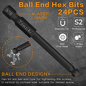 Tonsiki Ball End Hex Head Allen Wrench Drill Bit Set (24PCS Metric & SAE), Upgraded 1/4" Quick Release Shank Magnetic S2 Steel Ball End Hex Screwdriver Bit Set, Perfect for IKEA Type Furniture