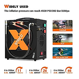 SMACO PCP Air Compressor 4500Psi/30Mpa High Pressure Air Compressor Paintball Scuba Tank Compressor HPA Pump Fill Station Auto-Stop,Oil-Free Powered by 12V DC or 110V AC with Water/Oil Separator