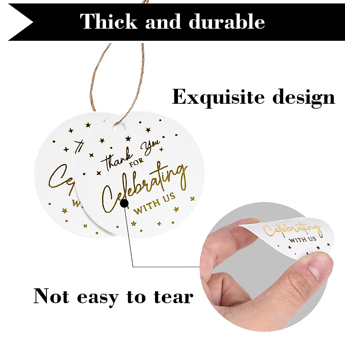 SallyFashion 120PCS Thank You Gift Tags, Round Gift Tags Paper Tags 2 Inch Circle Labels with String for Party Birthday