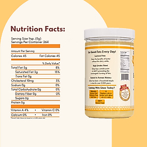 Classic Ghee Butter, Grass-Fed by Indian Milk & Honey, 44 oz with 264 Servings Each | Handmade & Locally Sourced Ghee Clarified Butter | Lactose, Gluten & Casein Free | Ghee in Recyclable PET Jars