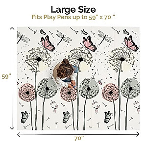 JumpOff Jo - Large Waterproof Foam Padded Play Mat for Infants, Babies, Toddlers, Play Pens & Tummy Time, Foldable Activity Mat, 70 in. x 59 in. - Daisy Bug