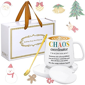 Sieral Chaos Coordinator Gifts Coffee Mug Warmer Set for Christmas Cup Warmer for Desk Office Home with Spoon Appreciation Gifts Thank You Gifts for Coworker Volunteer Teacher Nurse Christmas Gift