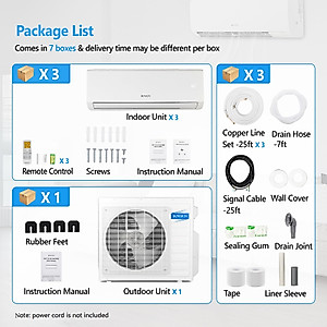 ROVSUN Dual Zone 12000 + 12000 BTU WIFI Mini Split AC/Heating System, 19 SEER2 2 Zone 18000 BTU Ductless Split Air Conditioner with Pre-Charged Condenser, Heat Pump & 25Ft Installation Kit, 208-230V