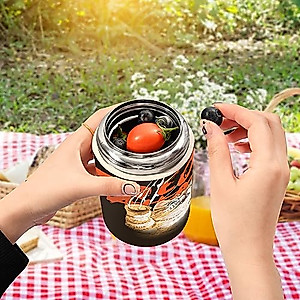 CUPADA Meow Attack Cartoon Food Jar, Cat Scratch Black Insulated Hot Food Jars Vacuum 17OZ with Folding Spoon for Work Trip Picnic Camping