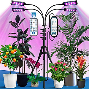 Everlasting Comfort Grow Lights for Indoor Plants Full Spectrum - LED Grow Light (4 Lamps), 3-18 Hour Timer, Adjustable 63" Tripod, Indoor Grow Lights for House Plants, Plant Light for Seed Starting