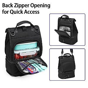 SUNNY BIRD Small Insulated Rolltop Lunch Box Women, Expandable Bento Cooler Bag Reusable for Adult Men (Black, Medium)