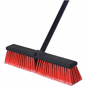 18" Push Broom Outdoor Heavy Duty with Stiff Bristles, Shop Broom with 63" Long Handle, Snow Broom Garage Push Broom for Concrete Wood Scrub Brush for Cleaning Shop Garage Deck Patio Driveway (Red)