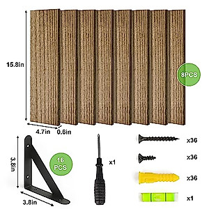 Fixwal Floating Shelves Wall Shelves Width 4.7in Rustic Wood Set of 8, Wall Storage Shelves for Bedroom, Living Room, Kitchen, Bathroom, Office and Plants (Carbonized Black)