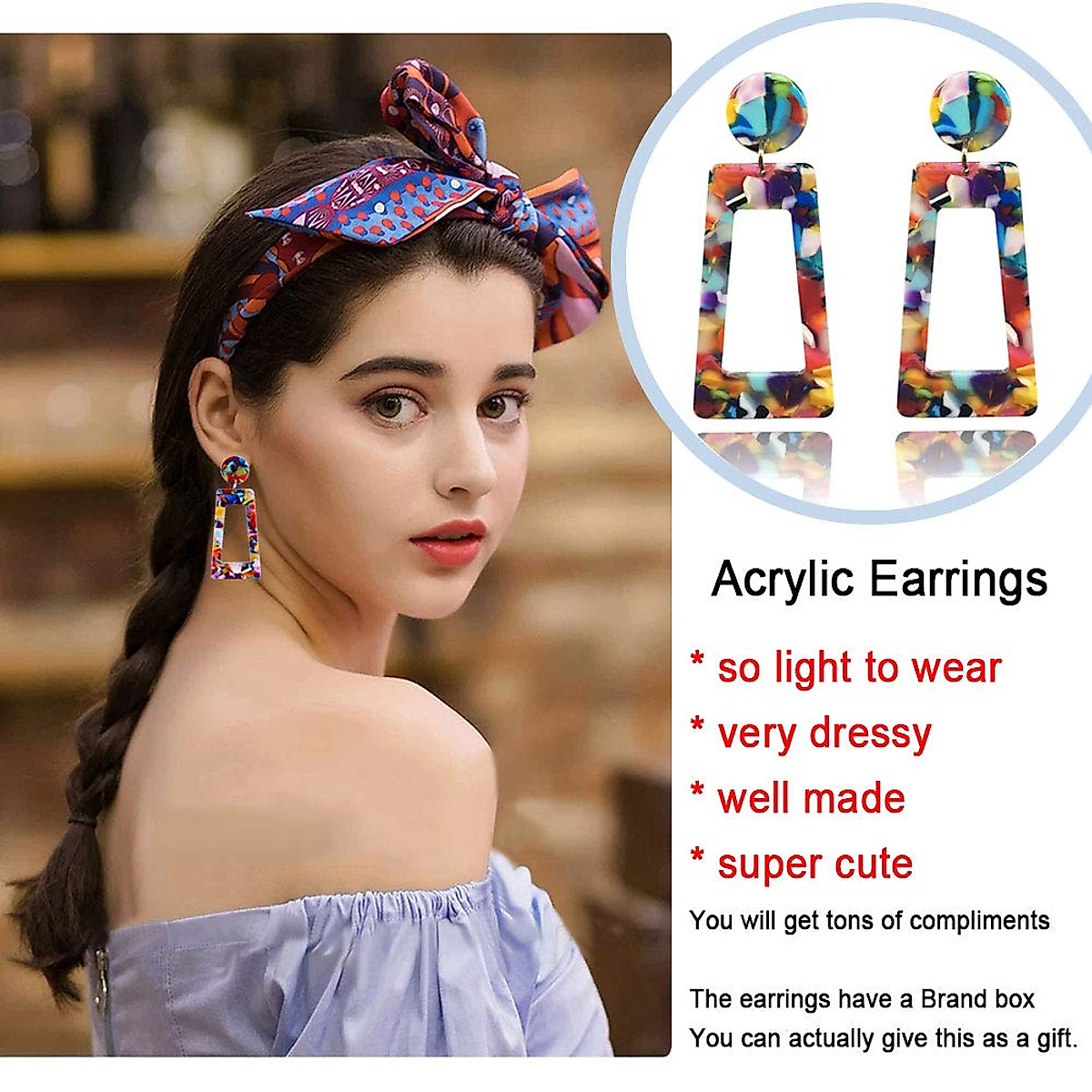 CIBIRICH Acrylic Earrings for Women Multicolor Resin Earrings Statement Dangles Drop Earrings