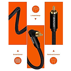 VANAUX 90 Degree RCA Cable Subwoofer Cable Male to Male Digital Coaxial Audio Cable for Home Theater, Sound Bar, TV, PS4, Xbox,and More,Black (10ft/3m)