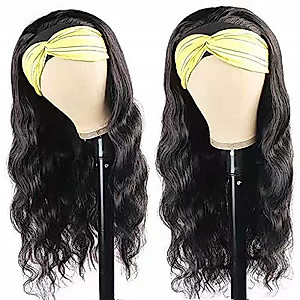 Headband Wig Human Hair Body Wave 16 Inch Glueless None Lace Front Wig Brazilian Virgin Hair Wear and Go Wigs for Black Women 150% Density Wigs Natural Black Color