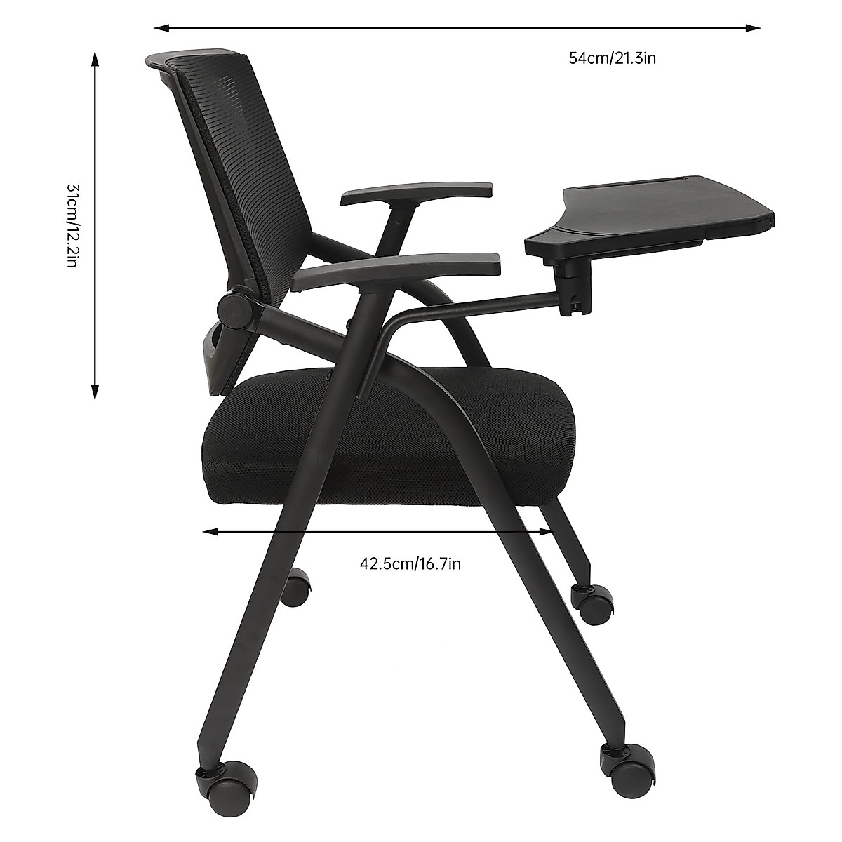 LOHISHILO 4pcs Mesh Guest Reception Stack Chair Tablet Arm Chair with Caster Arms for Office Conference, Reception, Training Room Chair, Schools, Meeting Rooms, Step Classrooms, Churches, Homes