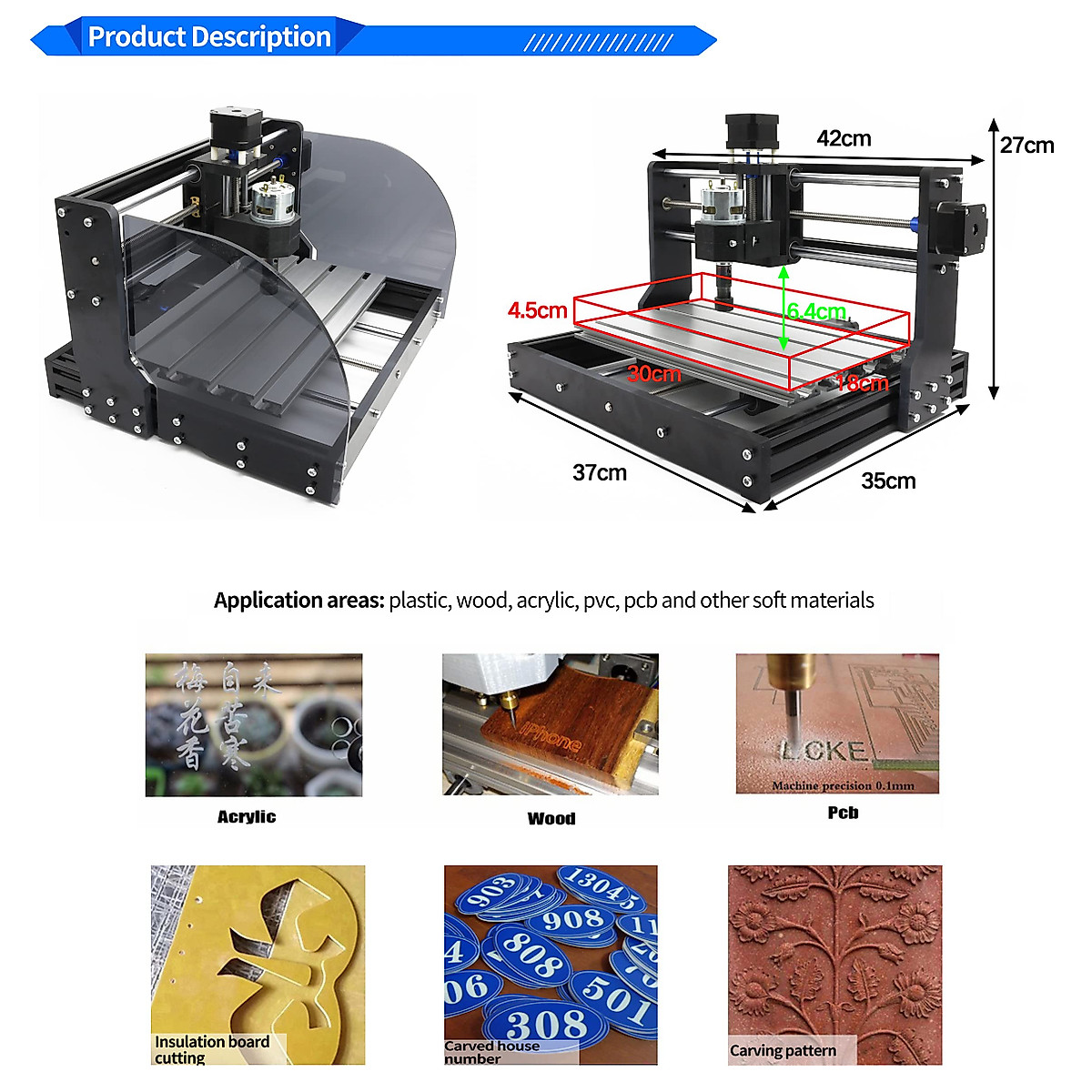 RATTMMOTOR CNC 3018 PRO MAX CNC Router Machine Kit DIY Mini CNC Wood Router Machine 3 Axis GRBL Control Engraver Milling Cutting Machine Working Area 300x180x45mm for Plastic/Wood/Acrylic/PVC/PCB