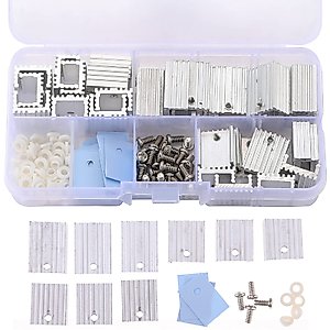 Jienk 30Pcs TO-220 Aluminum Heatsink & Insulator/Mounting Kits for MOSFET Transistor, 3 Different Size TO-220 Heatsink 10 Each+ 30 Screws + 30 Screw Washer +30 Insulator Rubberized Silicone