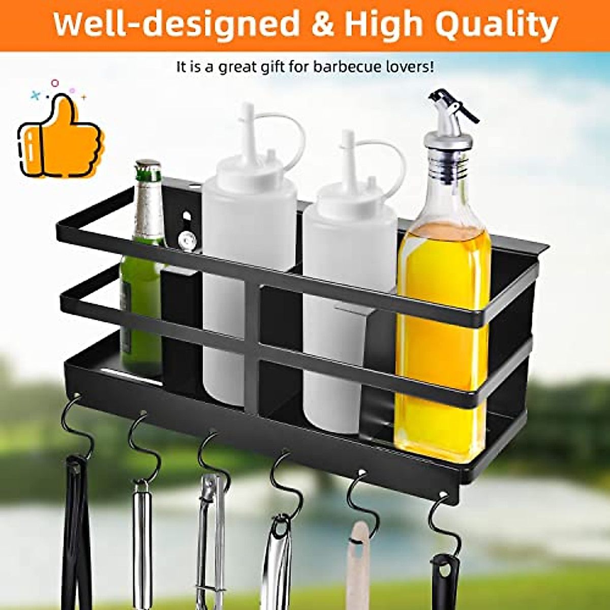 KGDJS Grill Caddy, Upgraded BBQ Caddy Designed for 28"/36" Blackstone Griddles, Removable Griddle Caddy, Space Saving BBQ Accessories Storage Box, Free Drilling Hole & Easy to Install (Black)