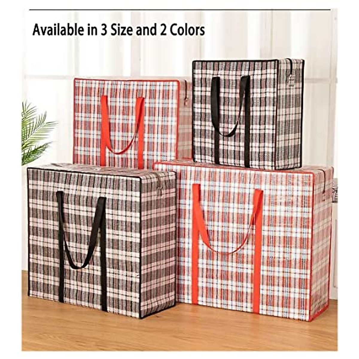 Heavy Duty Jumbo Moving Bags, 168L Oversize Organizer Storage Bags With Durable Zippers for Clothes Comforter Pillow, Water-proof Totes for Carrying Camping Bedding (Set of 4) Red