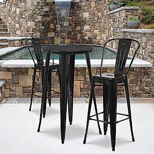 Flash Furniture Nichols Commercial Grade 24" Round Black Metal Indoor-Outdoor Bar Table Set with 2 Cafe Stools