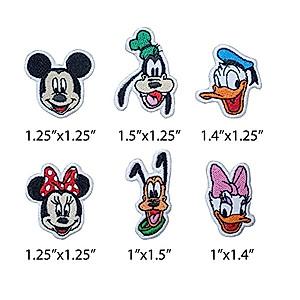 Octory 6 PCS Mini Set Cute Cartoon Mickey Iron On Patch for Clothing Saw On/Iron On Embroidered Patch Applique for Jeans, Hats, Bags