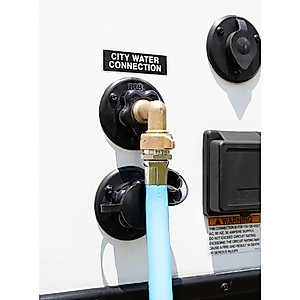 Camco 90-Degree Hose Elbow For RVs - Solid Brass Construction- Certified Lead-Free - Features Convenient Easy Grip Connector - For RV Water Hoses, Residential Outdoor Faucets, & More - 1-Pack (22505)