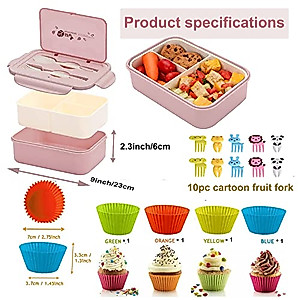 MUJUZE Bento Lunch Box for Adults/Kids, Bento Box Adult Lunch Box,Leak-Proof Bento Box for Kids, Microwable Bento Boxes,Containers for Lunch Food-Safe Materials and BPA-Free（Pink）