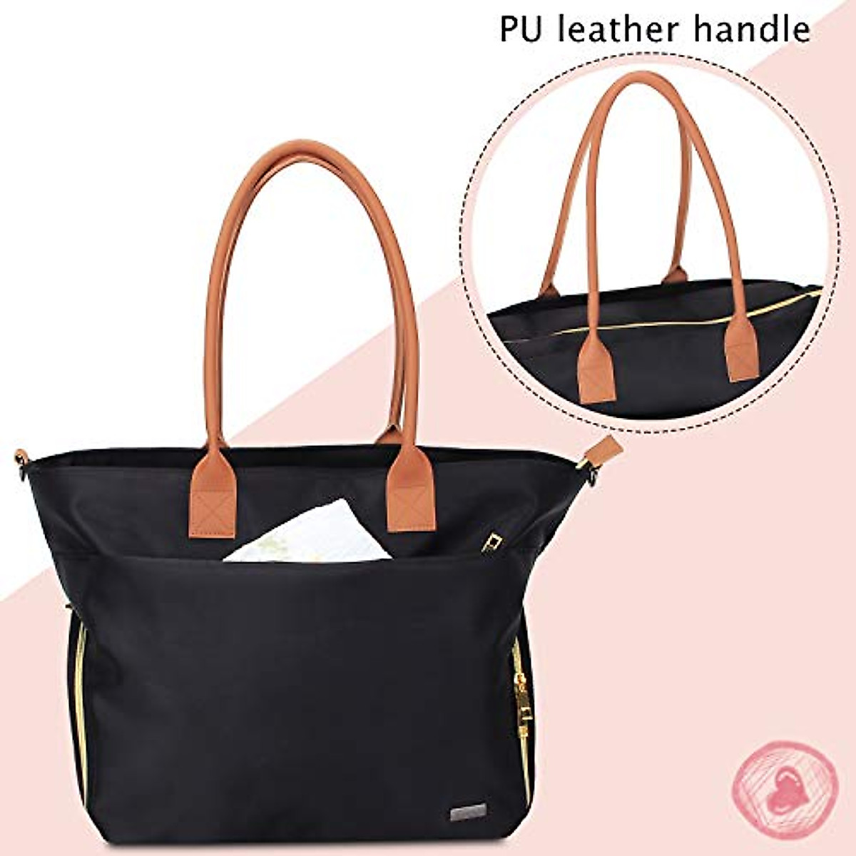 Teamoy Breast Pump Travel Bag, Leather Handle Pumping Tote Compatible with Spectra S1,S2, Medela and Cooler Bag, Laptop Breast Pump Storage Bag for Working Moms, Black (PU Handle)