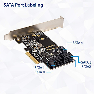 Internal 5 Port Non-Raid SATA III 6GB/S Pci-E X4 Controller Card for Desktop PC Support SSD and HDD with Low Profile Bracket. JMB585 Chipset