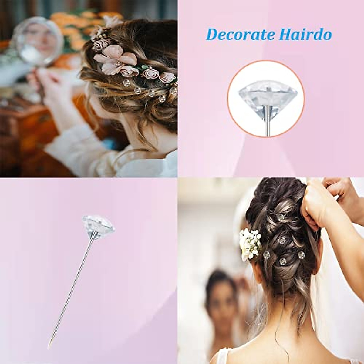 200PCS Bouquet Pins, Sewing Corsages Flower Pins, Long 2inch Floral Diamond Rhinestones Pins, Straight Head Pins for Wedding, Jewelry DIY Decoration, Quilting and Craft by Sunenlyst