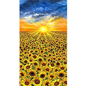 Timeless Treasures Sunflower Sunset 24x44 inch Cotton Fabric Panel, Yellow, CD2535