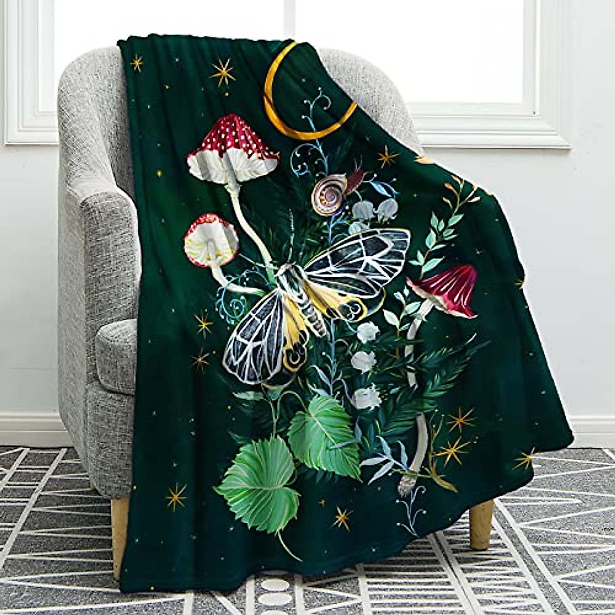 Jekeno Mushroom Blanket Butterfly Art Print Throw Blanket Cozy Smooth Soft for Sofa Chair Bed Office 50"x60"