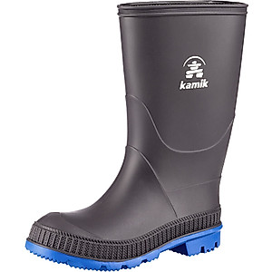 Kamik Youth Stomp Rain Boot, Charcoal/Blue, 2 US Unisex Little Kid