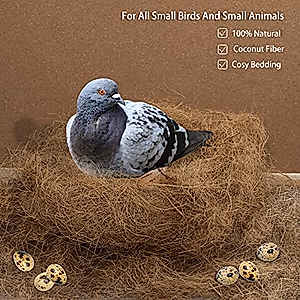 LASZOLA 2Pcs Handmade Woven Bird Breeding Nest Bed with 3.5 oz. Coconut Fiber, Flat Base Straw Bird Nest Hatch House Cage with Natural Coconut Fiber for Dove Pigeon Parrot Rabbits Hamster