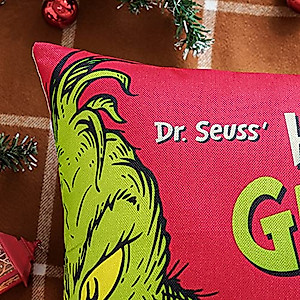 Christmas Pillow Covers 18x18 Set of 4 for Christmas Decorations,Grinch Christmas Decorations Throw Pillow Covers Merry Christmas Grinch Pillow Cases Christmas Pillows for Sofa Couch Indoor Outdoor
