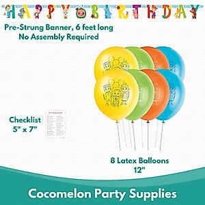 Unique Cocomelon Birthday Party Decorations Bundle - Plastic Cocomelon Backdrop, Cocomelon Banner, Balloons, Checklist - Cocomelon Party Supplies