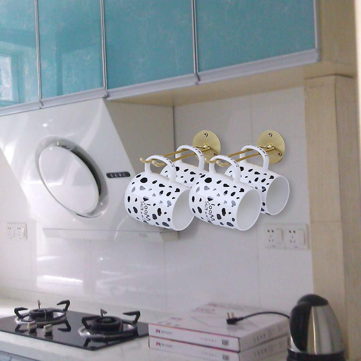 Fvstar 4 Sets Wine Glass Holder 2 in 1 Coffee Mugs Wine Glass Hanger Racks Wall Mounted Stemware Hooks Cups Bracket Organization and Storage for Bar Home Cafe (Black)