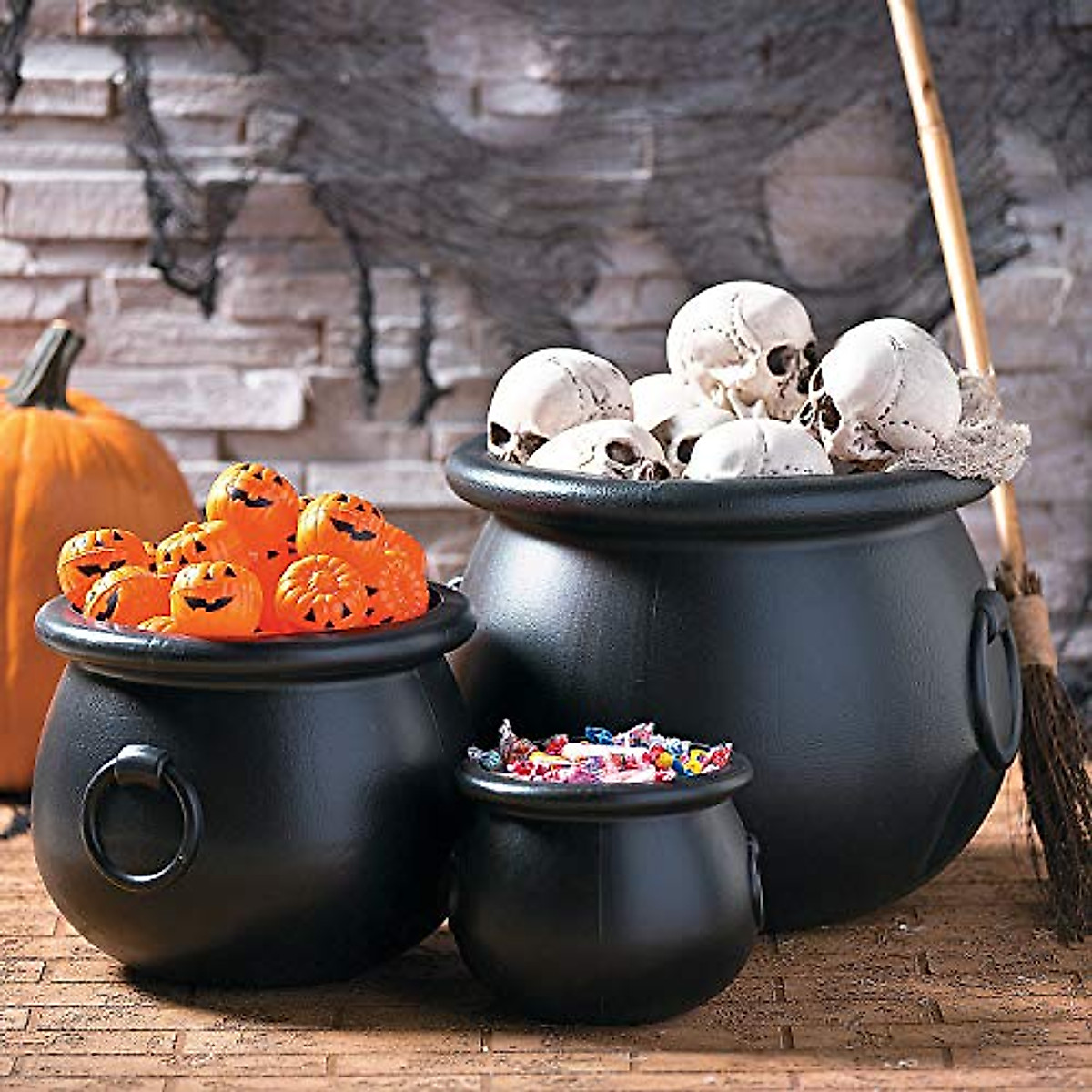 Fun Express Black Cauldron Pot 16", 12" and 8", Pack of 3, Create an Enchanting Halloween Atmosphere with Our Plastic Cauldron, Witch Cauldron Pots Endless Decor Possibilities